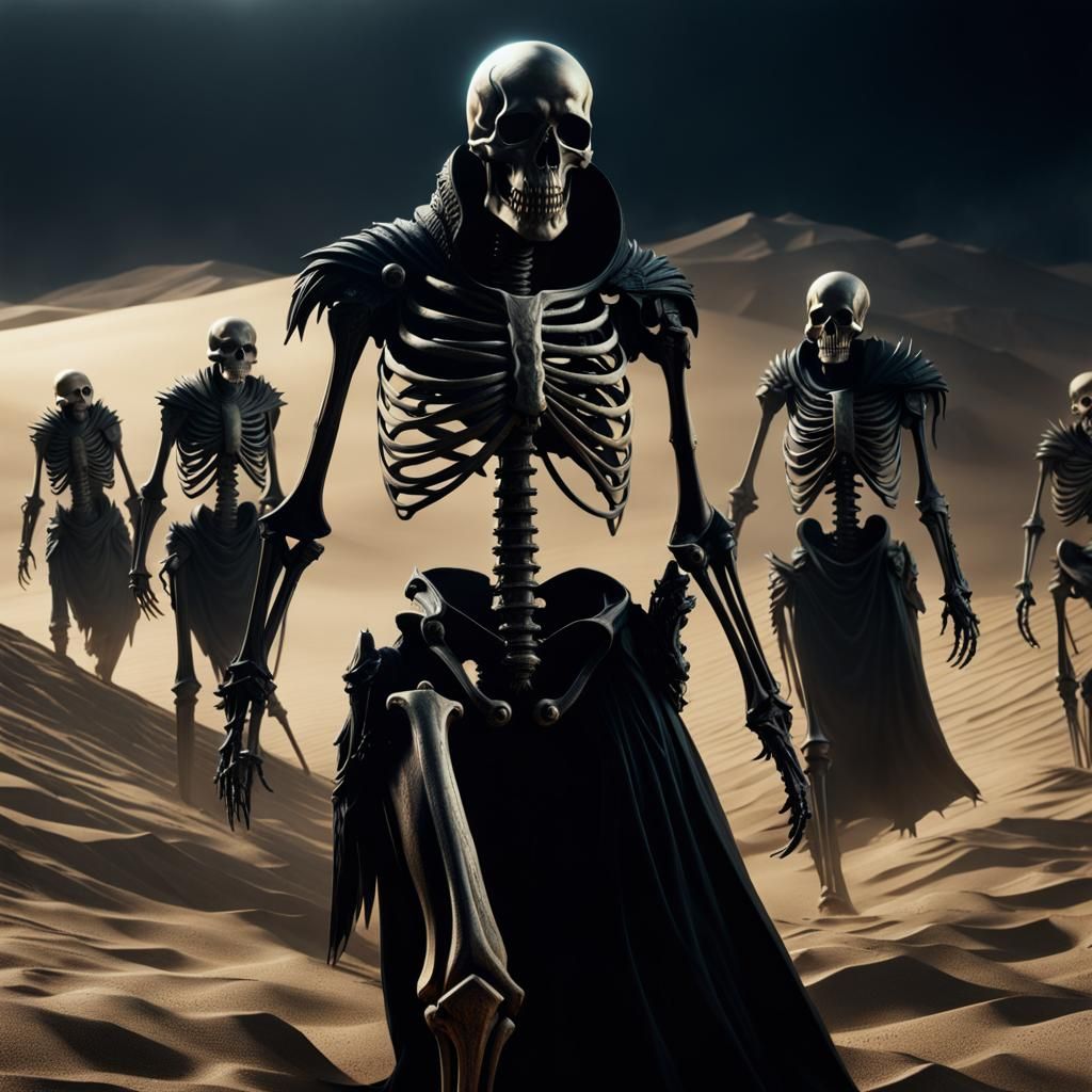 skeletons come out of sand, 8k resolution, hyperdetailed, dark fantasy ...