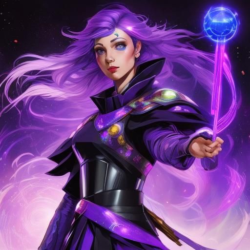 Beautiful streamer female with purple stardust hair glowing led lights ...