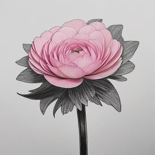 Botanist ink drawing of a pink ranunculus flower - AI Generated Artwork ...