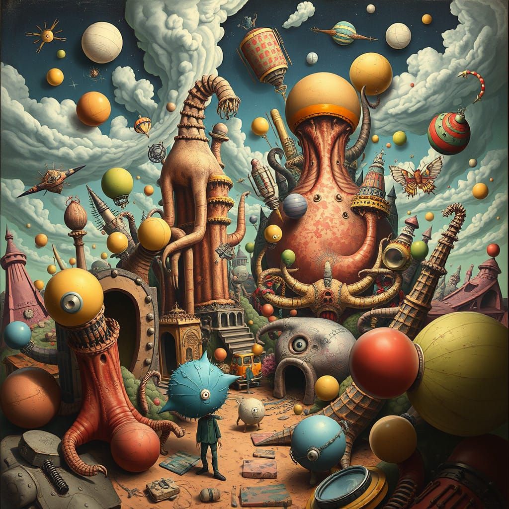 a chaotic pop surrealism piece inspired by the works of Picasso, Terry ...