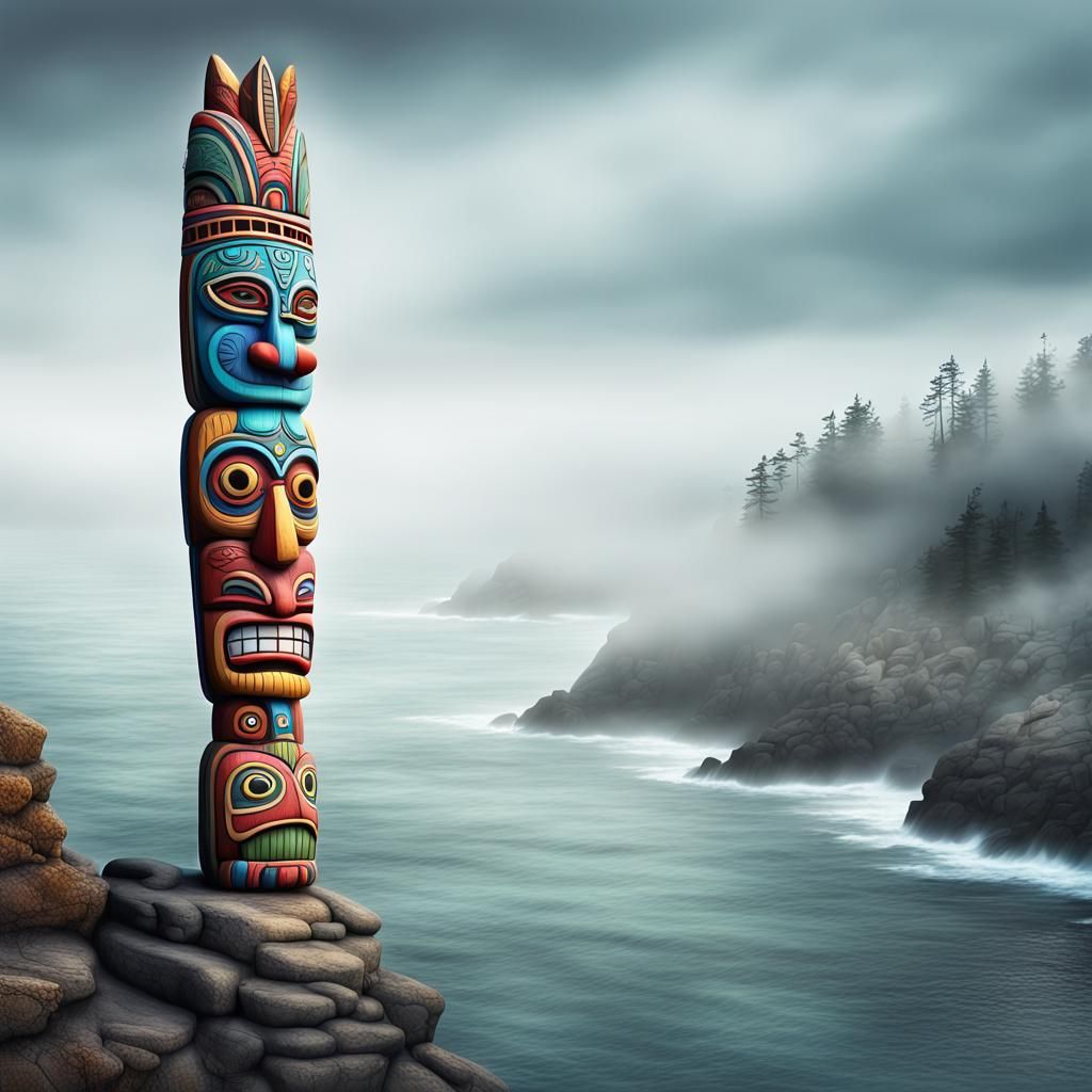 drawing illustration of a beautiful colorful indian totem pole on a ...