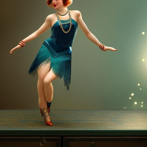 hyperdetailed, photorealistic. luminous picture of a flapper dancing on ...