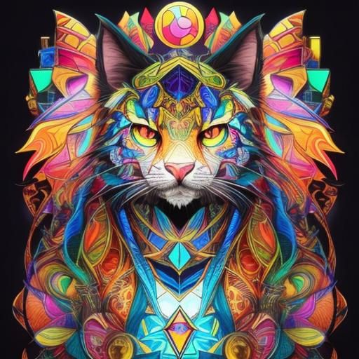 Hyper detailed cubist psychedelic artwork of a dragon face made of ...