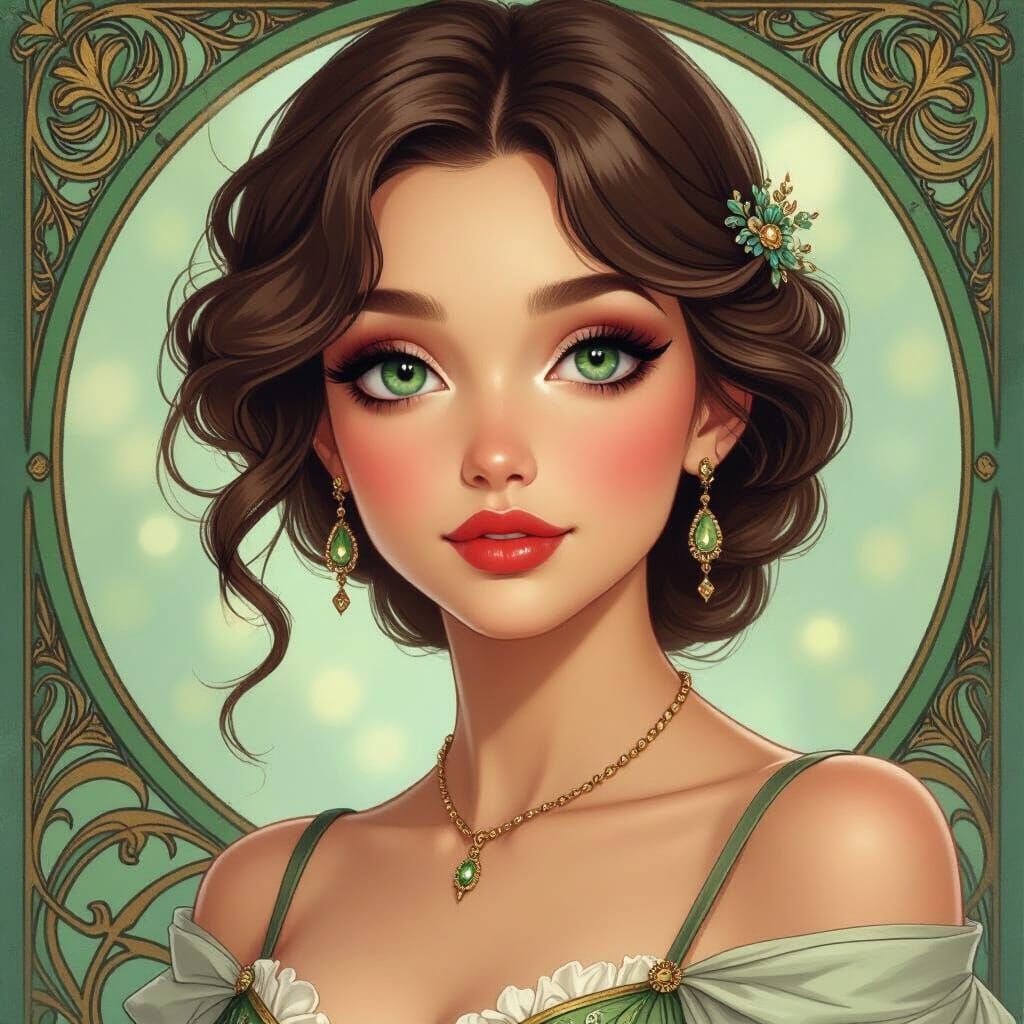 a lade with big green eyes - Elegant Lady with Green Eyes i...