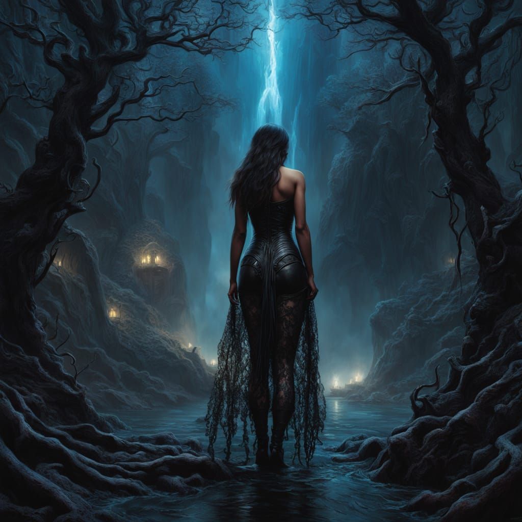 Here is the rewritten prompt: A muscular yet lithe Gothic woman with an ...