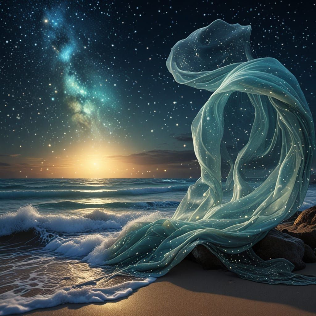 Flowing - Mystical Beach at Sunset with Glittering Stars