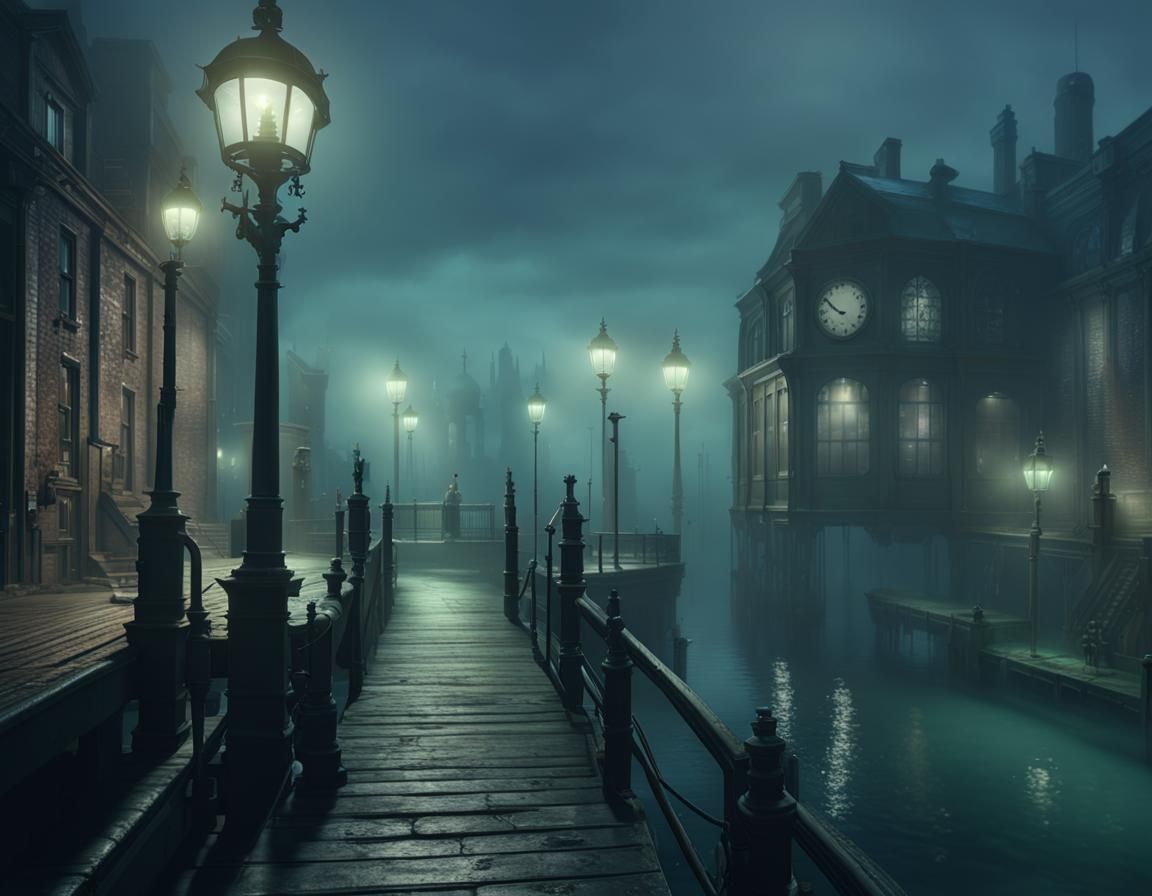 Victorian dock at night. - AI Generated Artwork - NightCafe Creator