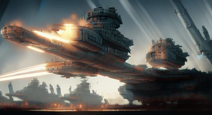 battleship, flying warship, desert, dust, WWII, 8k resolution concept ...