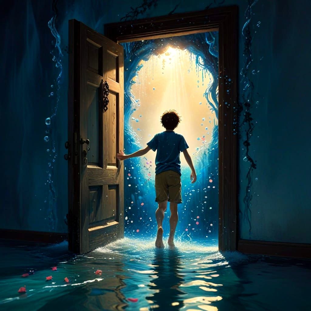 in the abyss - Boy Sinking in Abyss Enters Ghibli Portal