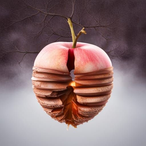 Pink Lady apple rotten to the core, white small maggots in the flesh of ...