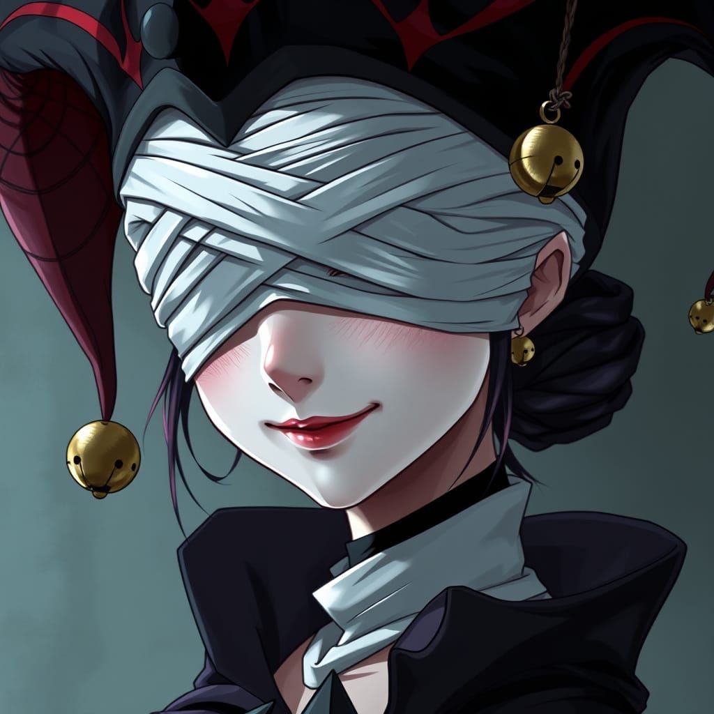 Mysterious Anime Jester with Hidden Eyes - AI Art