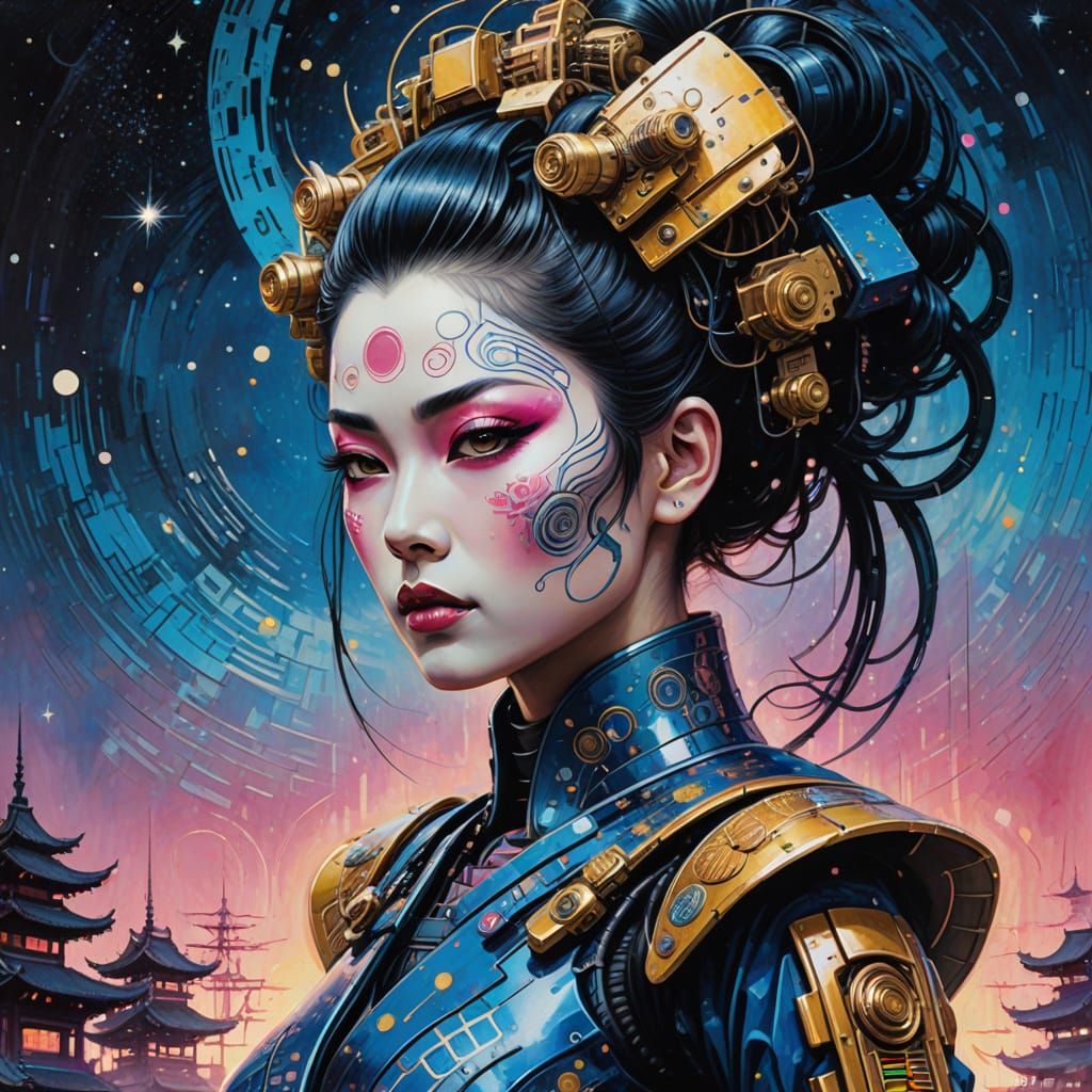 Futuristic Android Geisha Rockabilly Punk in a Vib... - AI Art