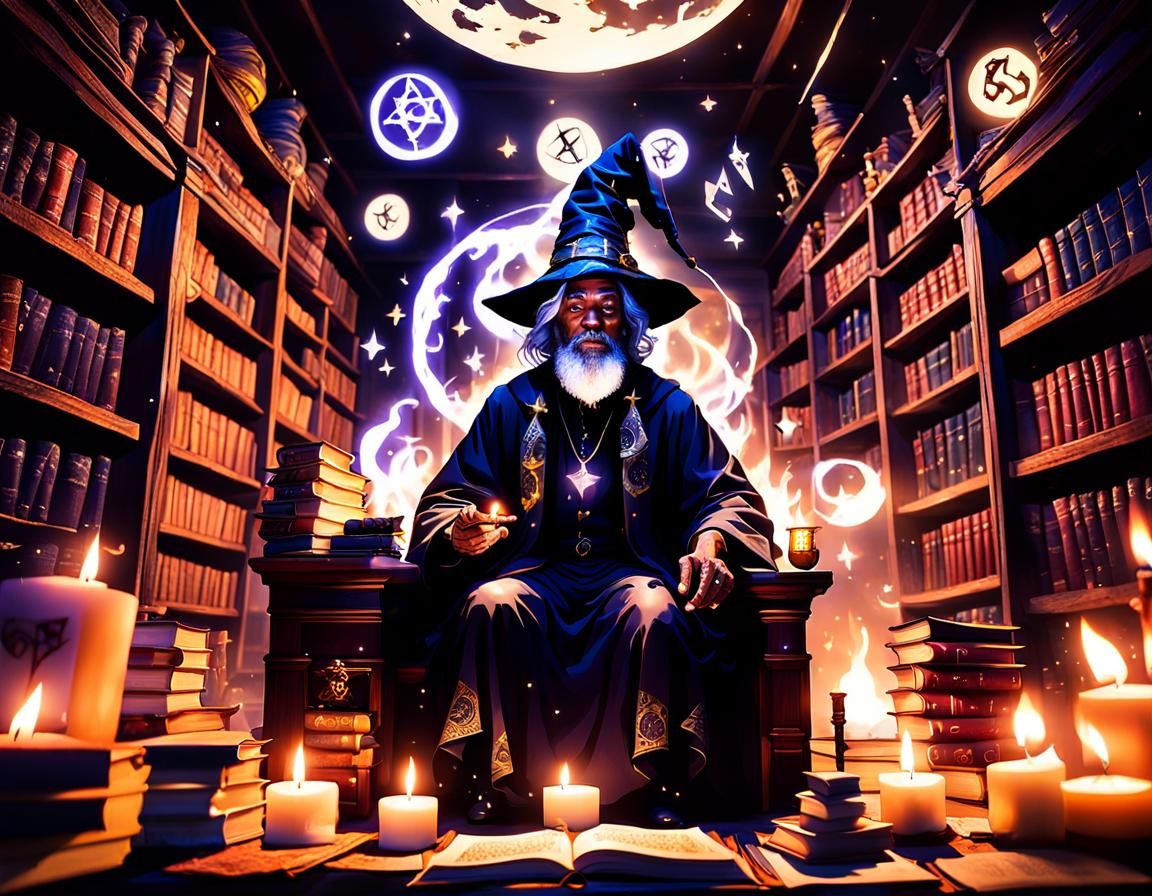 89N8G, floating black american wizard dressed in magical robes, wizard ...