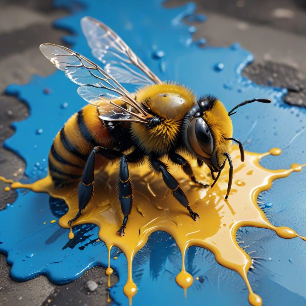 Vibrant Banksy-Style Street Art of a Melting Bee - AI Art