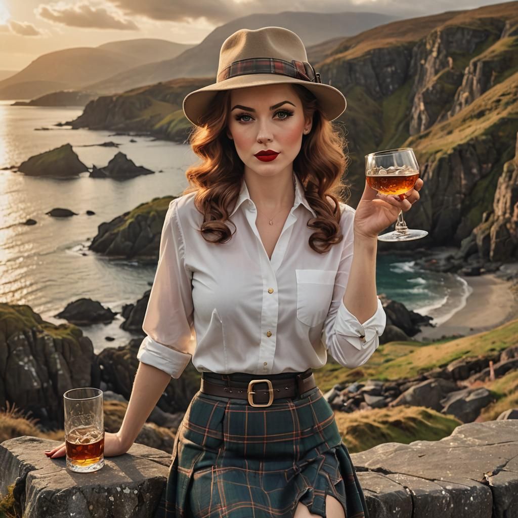 a vintage Scottish pin-up wearing a plaid kilt. - AI Generated Artwork ...