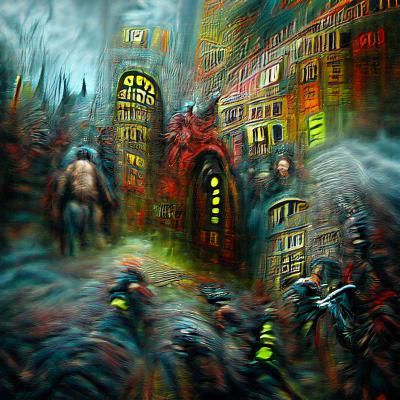 the hell town horror Gustave Doré Greg Rutkowski neo-impressionism ...