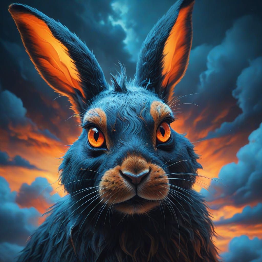 Surreal Rabbit-Devil Falling, Expressionist Oil Pa... - AI Art