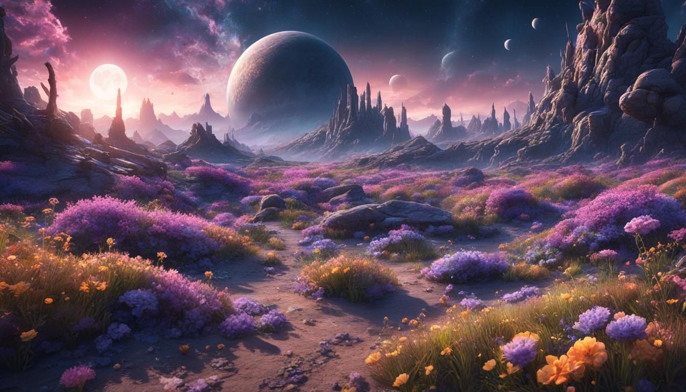 Alien landscape with fields of flowers 5 - AI Generated Artwork ...