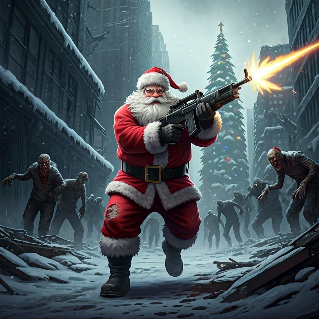 Post-Apocalyptic Santa Unleashes Fury on Undead Ho... - AI Art