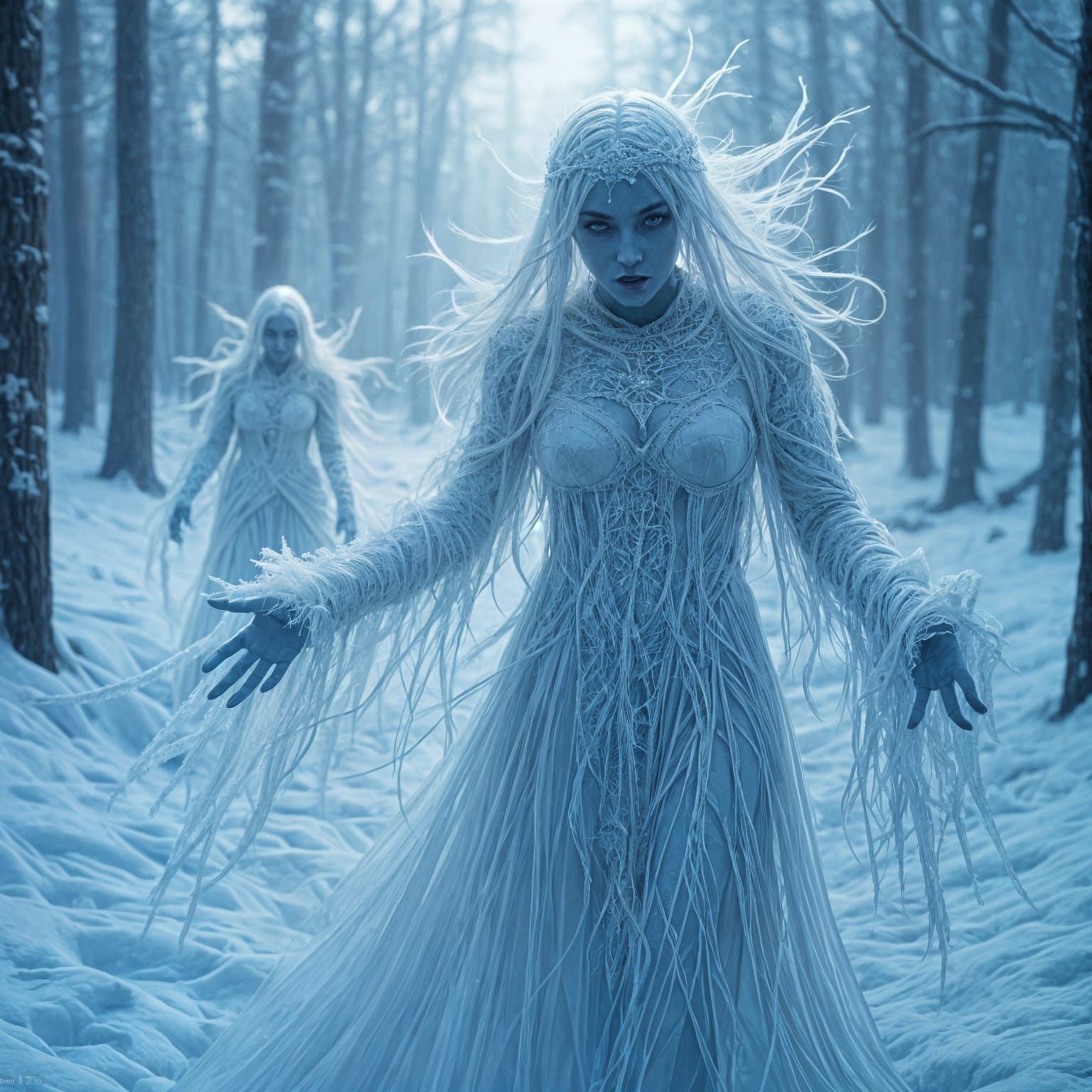 Ethereal Ice Spirits in Deadly Beauty - AI Art