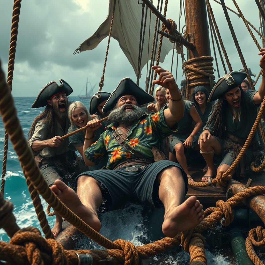 Ragged Pirates Overthrow Foppish Captain in Turbul... - AI Art