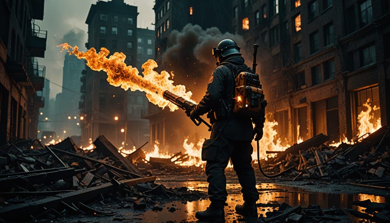 Flamethrower - Post-Apocalyptic Warrior Wields Flamethrower ...