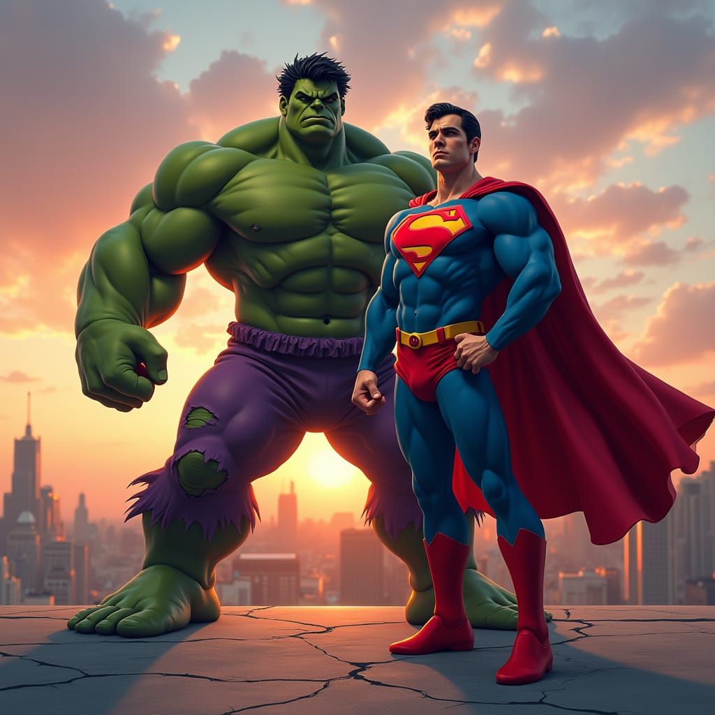 Powerful Duo: Superman and Hulk Unite in Epic Urba... - AI Art