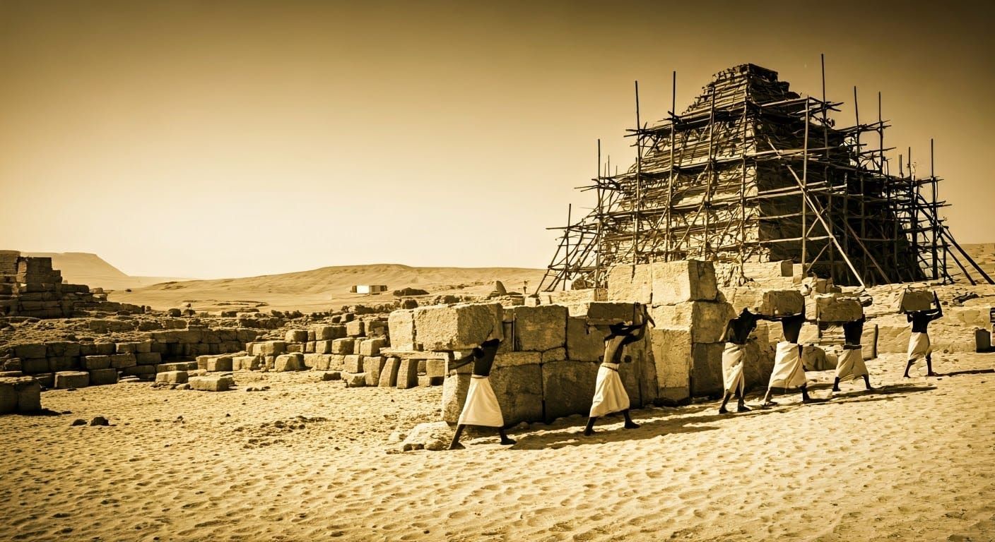 Ancient Egyptian Laborers Constructing Pyramids in... - AI Art