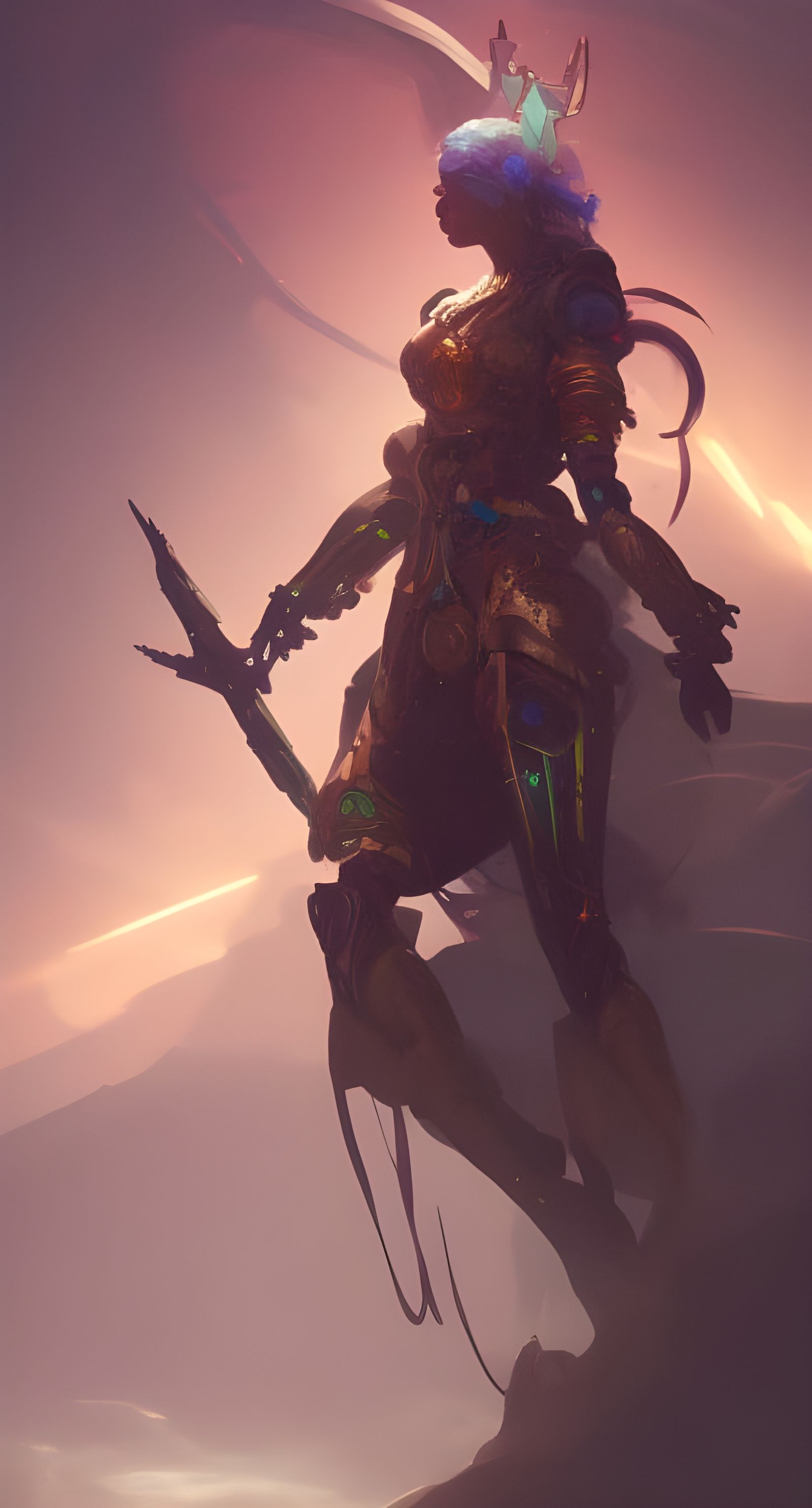 a beautyful cyborg technomancer queen magical lightings, gouache by ...