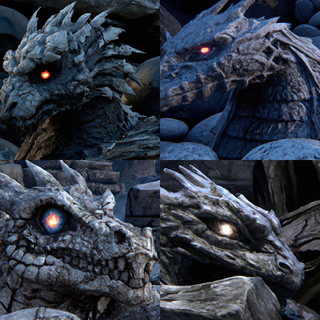 Grey dragon made of stone, molten lava eyes - AI Generated Artwork ...