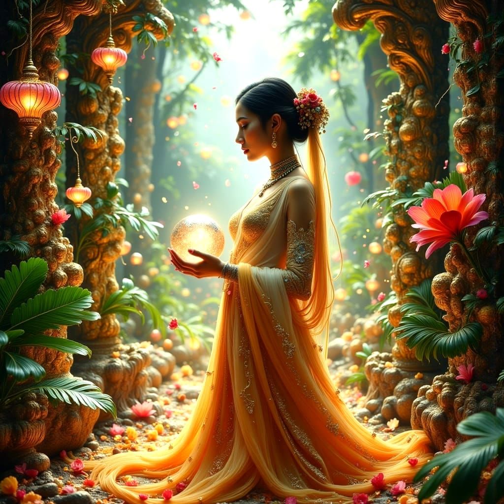 Surreal Dark Oil Painting of a Thai Woman in a Tem... - AI Art