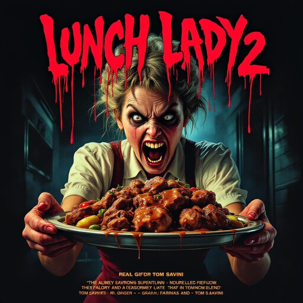 Retro Horror Lunch Lady Unleashes Bloody Bistro Te... - AI Art