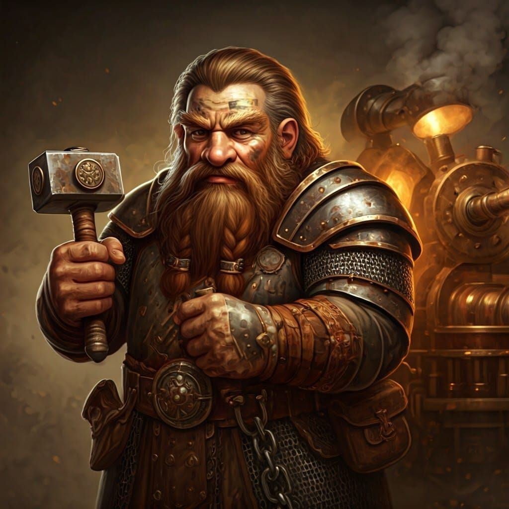 Steampunk Dwarf Crafts with Mysterious Machine - AI Art