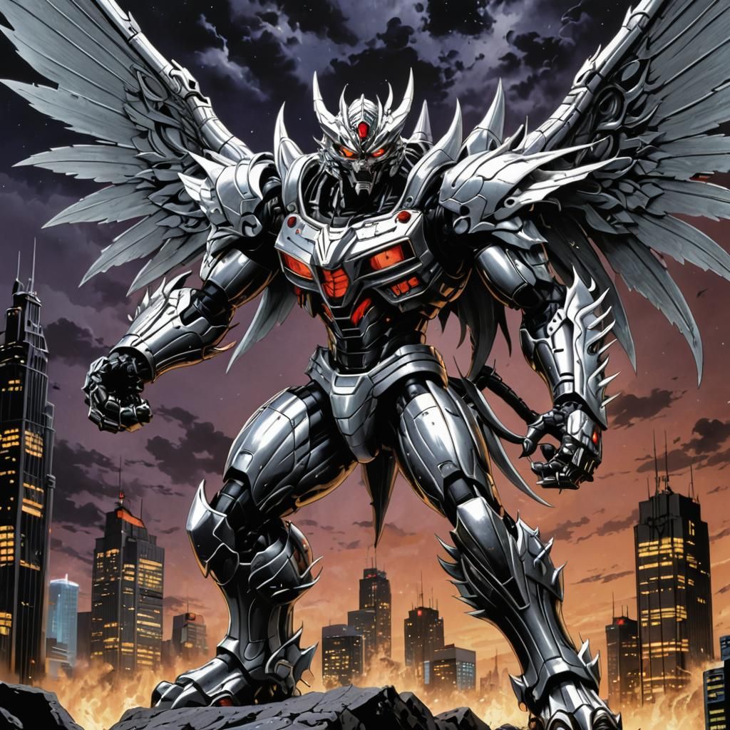Metallic silver winged were-tiger hellspawn by todd mcfarlane, yoshiyuki sadamoto and go nagai ...