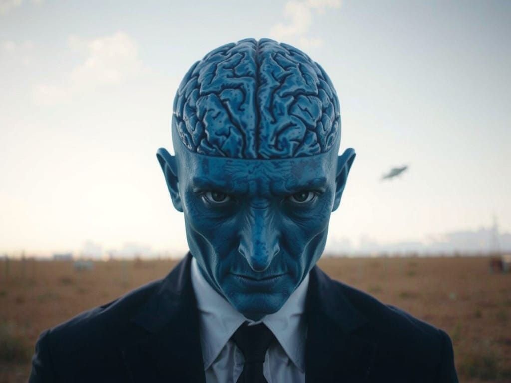 blue alien - Ethereal Blue Entity Amidst Post-Apocalyptic R...