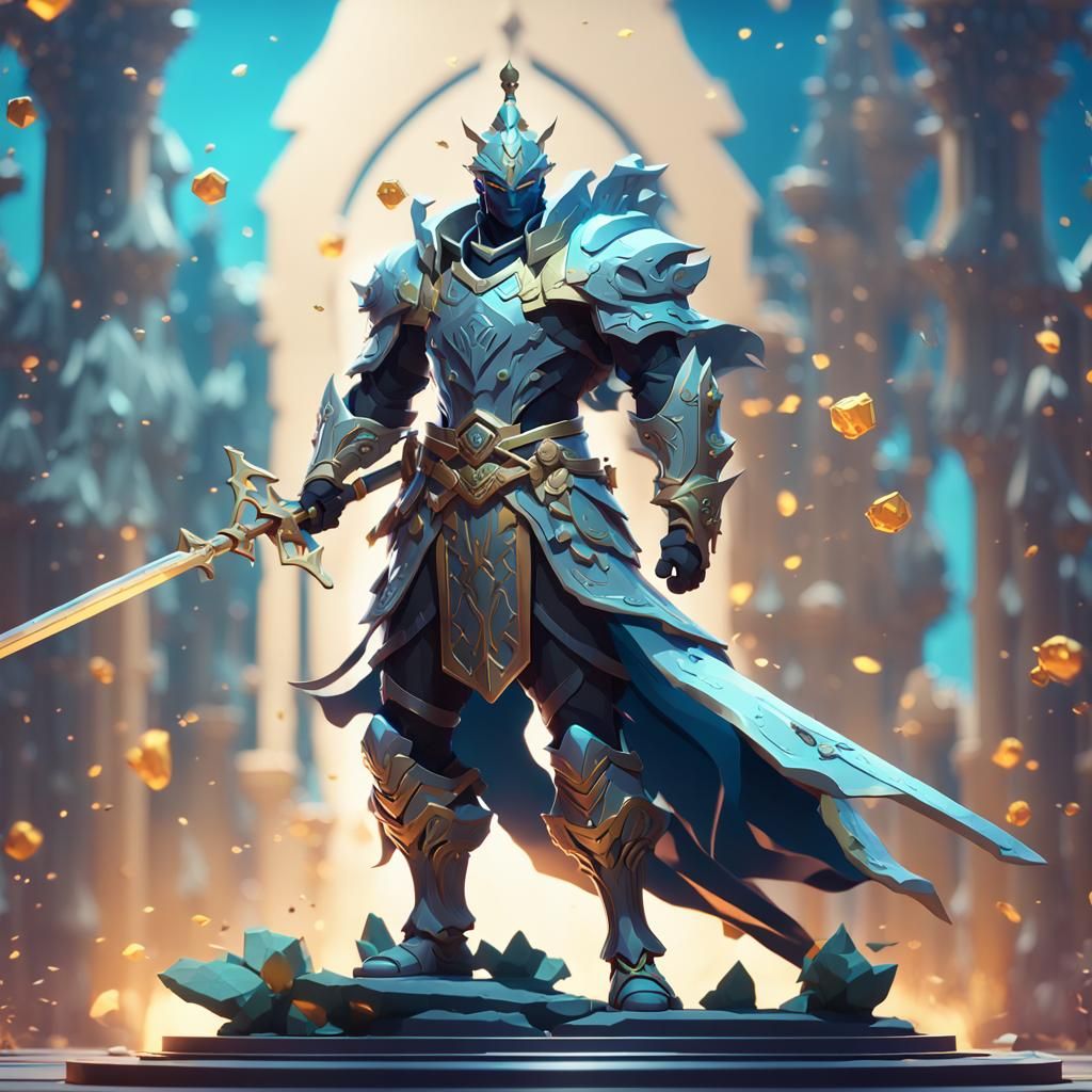 a close up of a statue of a tall adult man with a sword, style of ...