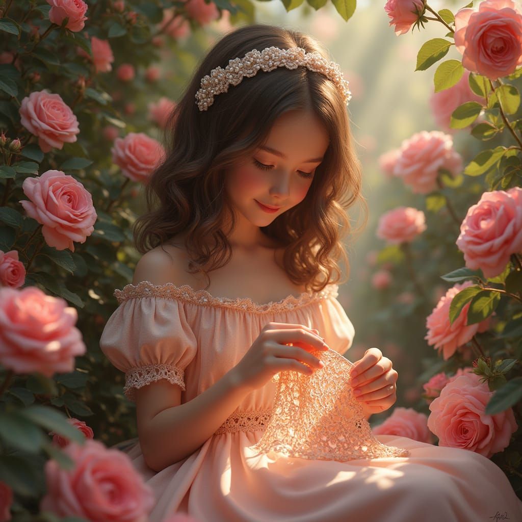 Lacy Afternoons - Ethereal Maiden in Lush Rose Bower