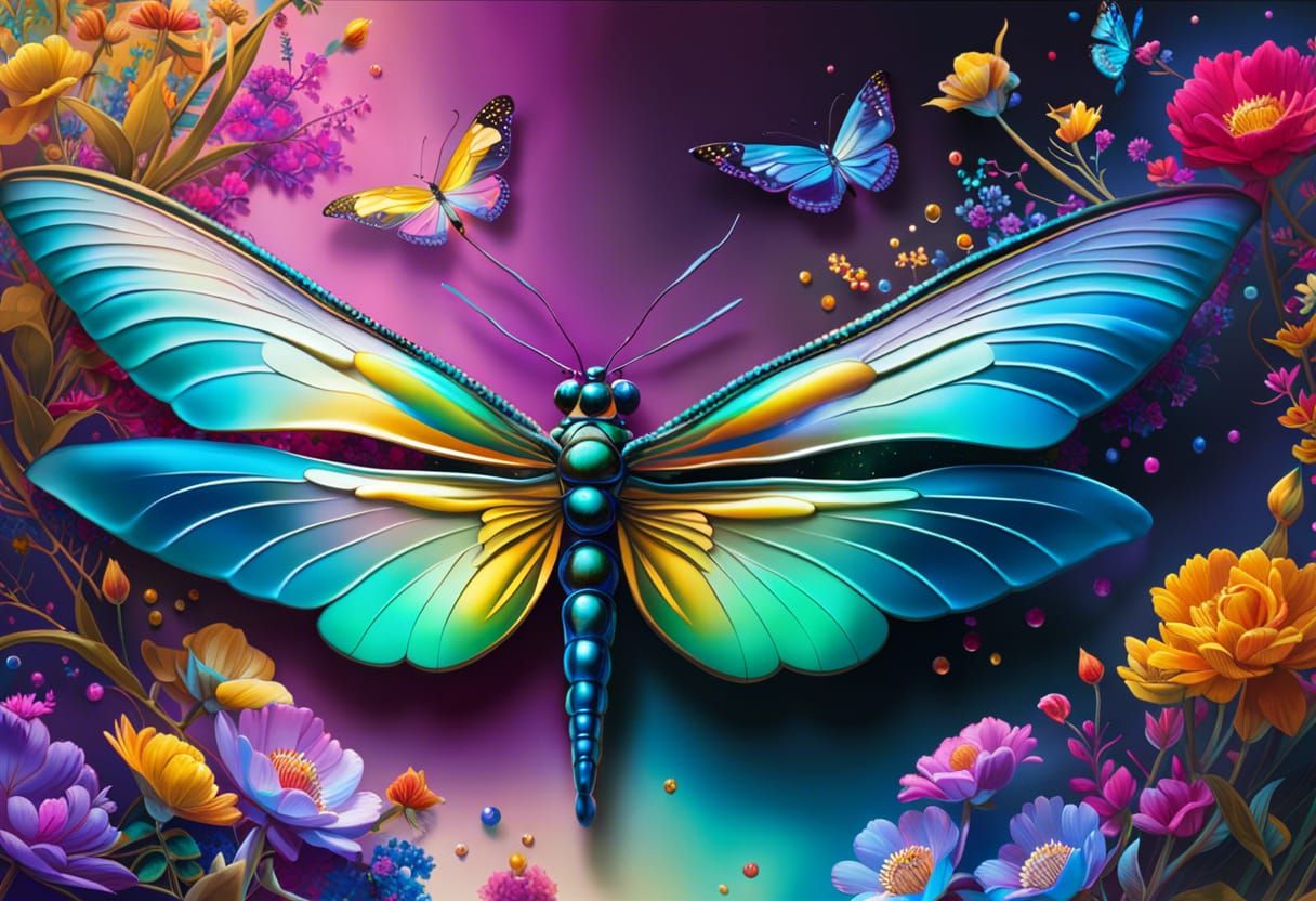 Dragonfly with butterflies - AI Generated Artwork - NightCafe Creator