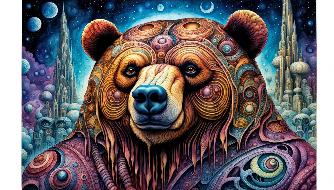 Psychedelic hippie rave Obese Bear, cosmic surrealism fantasy 8k ...