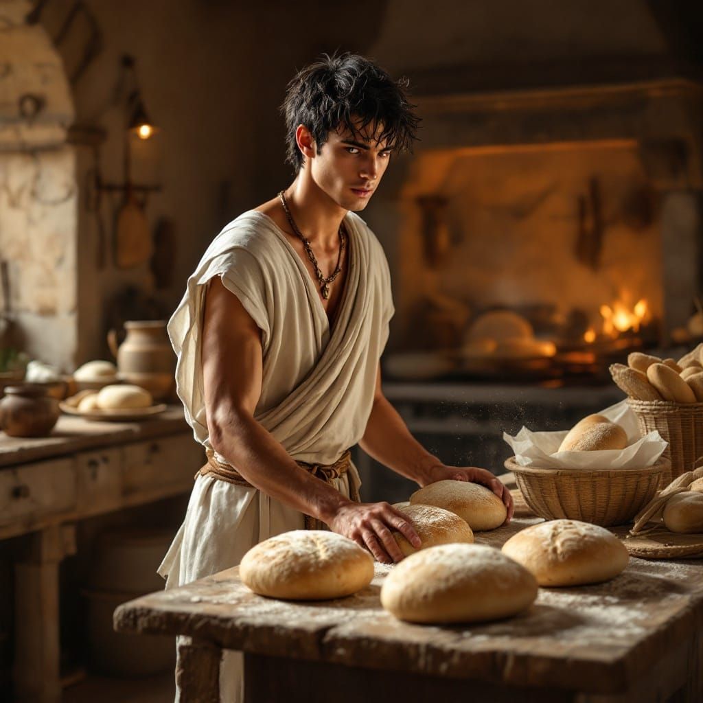 Pistor Romanus 250502A - Roman Baker in Ancient Kitchen