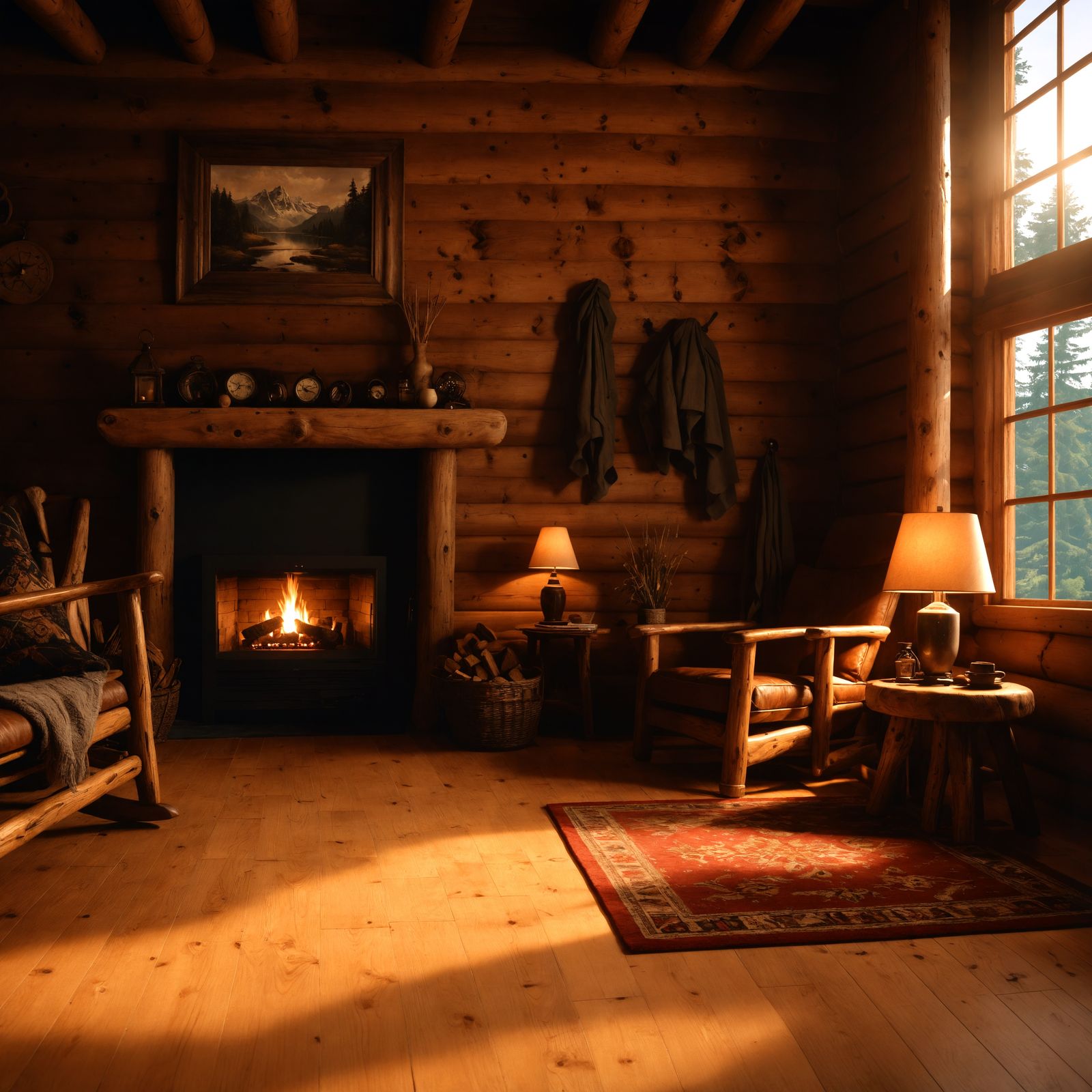 Surreal Log Cabin Living Room in Hyperrealistic St... - AI Art