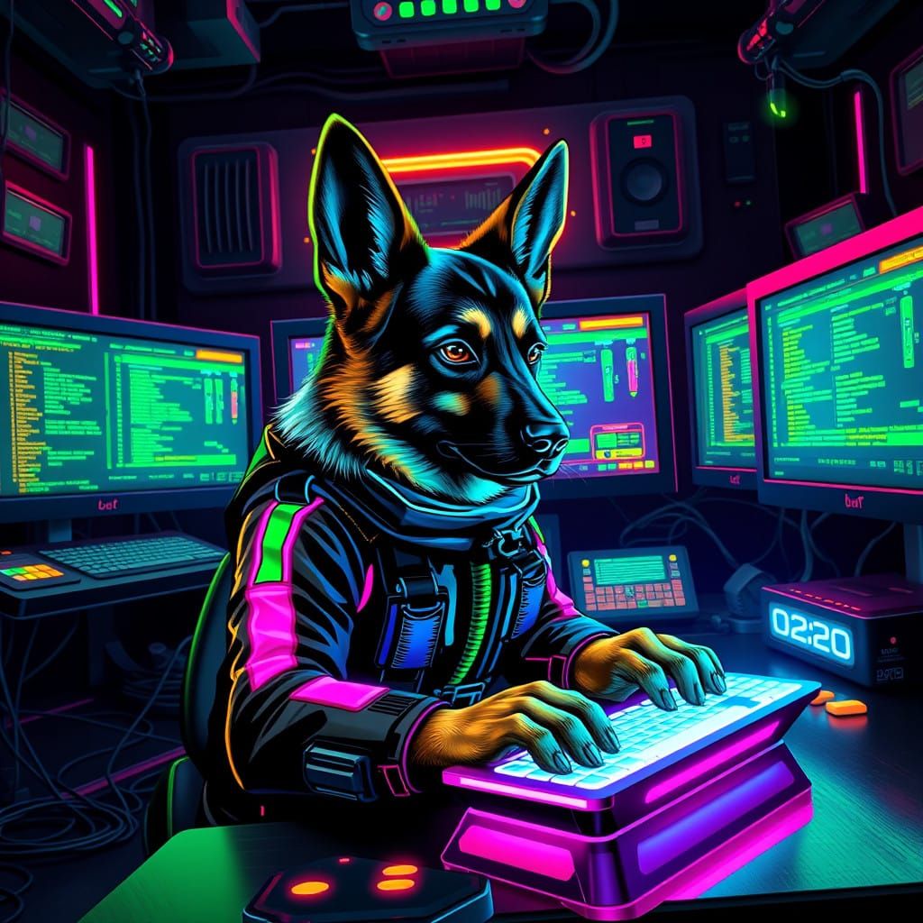 German Shepherd cyber dog - Cyberpunk German Shepherd in Fut...