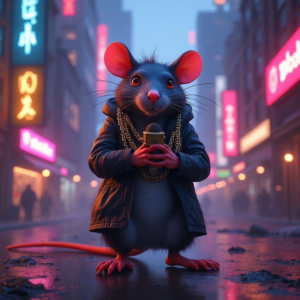 Hip-hop rat - Glamorous Rat Hero Rises in Neon Metropolis