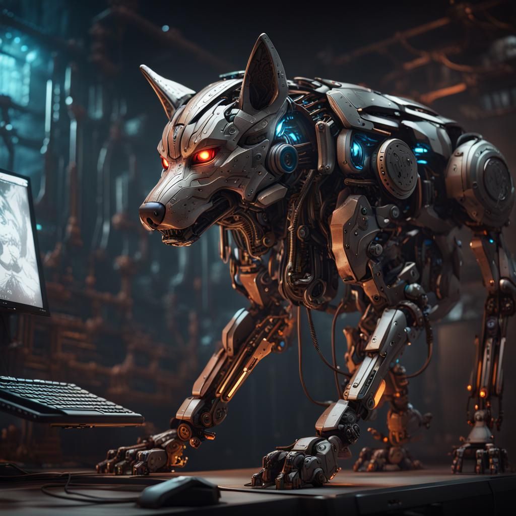 (prompt) robotic computer wolf - AI Generated Artwork - NightCafe Creator