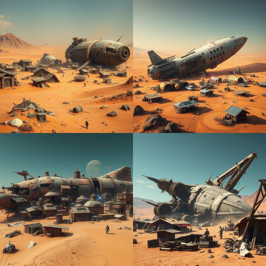 Cyberpunk Shanty Town Emerges from Wreckage in the... - AI Art