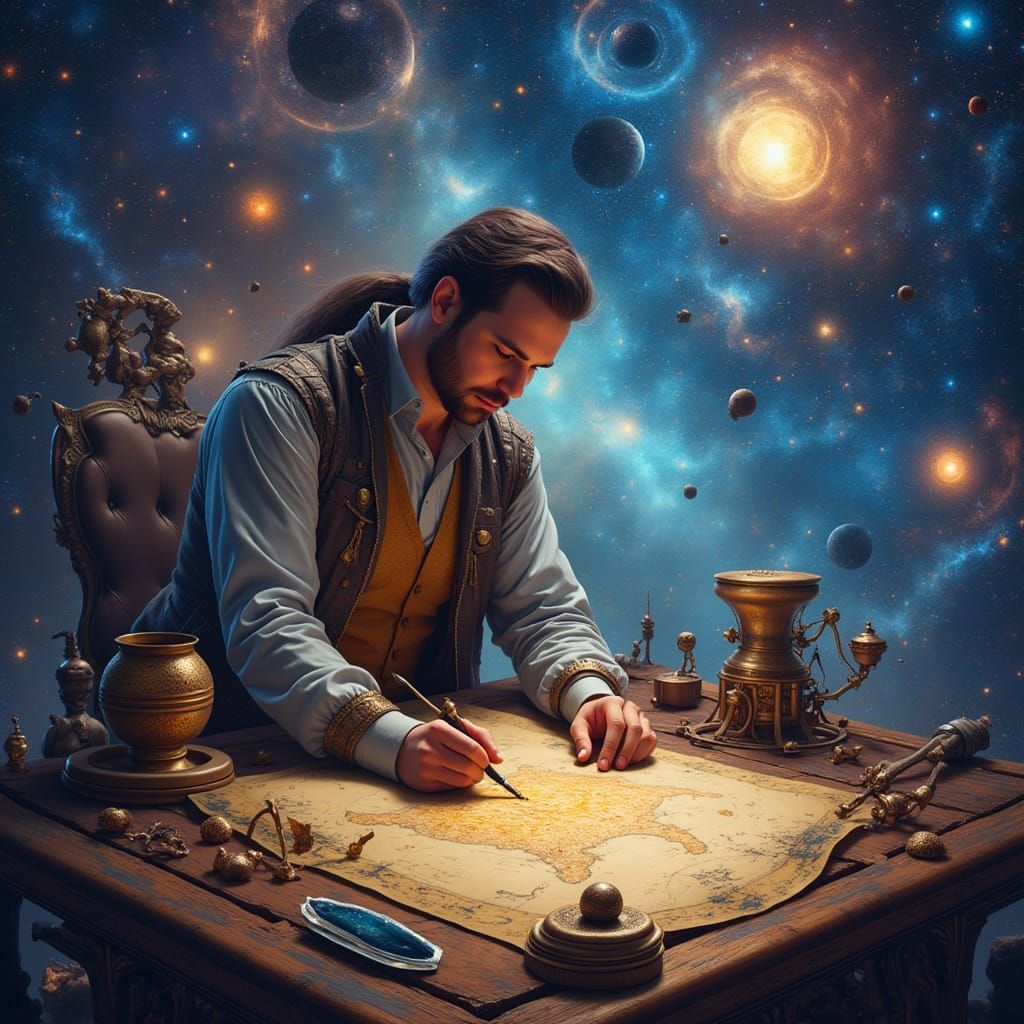 Celestial Cartographer Charts Constellations in St... - AI Art