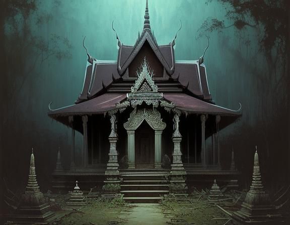 Thailand abandoned spooky and creepy temple oil painting by James ...