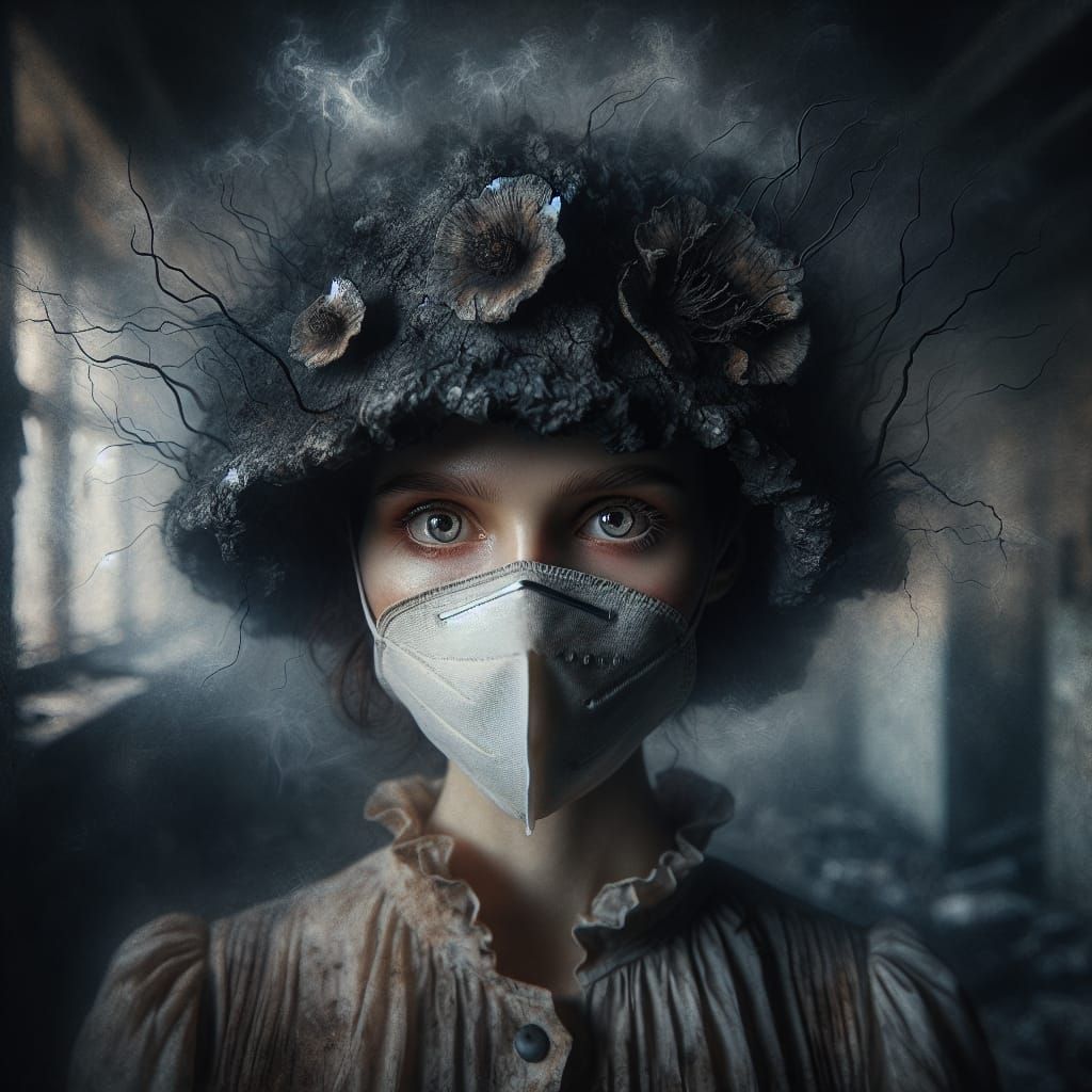 Artistic photography portrait of a woman in a decaying, toxic ...