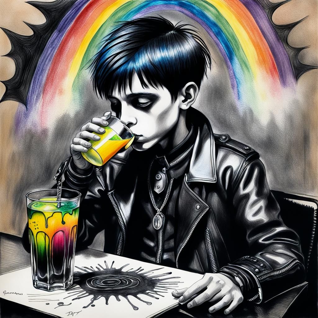 Kids Crayon drawings ,surreal (child's drawing )of a teenaged goth boy ...