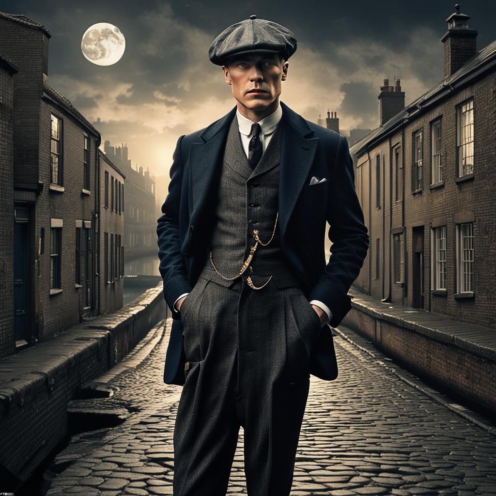A high-quality dramatic portrait of (Thomas Shelby), the iconic ...